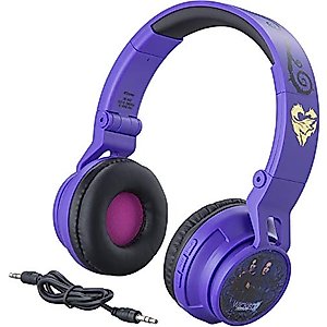 eKids Descendants Kids Bluetooth Headphones for Kids Wireless Rechargeable Foldable Bluetooth Headphones with Microphone Kid Friendly Sound and Bonus Detachable Cord, DE-B50v9M
