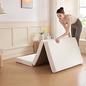 MLILY Folding Mattress, 4 inch Single Tri-fold Memory Foam Mattress, Foldable Mattress with Storage Bag and Washable Cover, Travel and Guest Mat, 75"×25", White