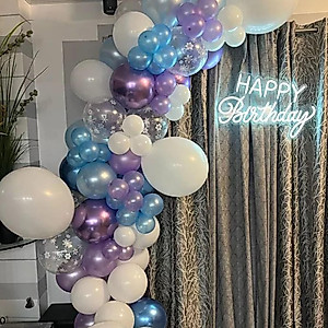 Paready Frozen Balloons, 60 Pcs 12 Inch Purple Blue Balloons White and Snow Confetti Latex Balloons for Girls Frozen Theme Party Supplies Ice Snow Theme Birthday Baby Shower Winter Party Decorations