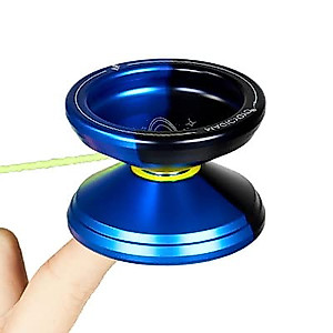 MAGICYOYO Responsive V6 Black Blue Aluminum YoYo for Kids Beginner Learner with 1 Yoyo Storage Bag, 1 Unresponsive Bearing Kit, 12 Yoyo Strings