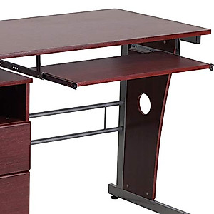 EMMA + OLIVER Mahogany Desk with Three Drawer Pedestal and Keyboard Tray