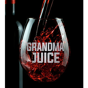Promotion & Beyond GRANDMA JUICE Stemless Wine Glass - Funny Gift for Grandmother From Daughter Son Husband - Mother's Day
