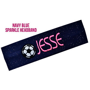 Funny Girl Designs Personalized Monogrammed Embroidered Soccer Ball Patch Cotton Stretch Headband CHOOSE YOUR CUSTOM COLORS FROM CHARTS IN THIS LISTING