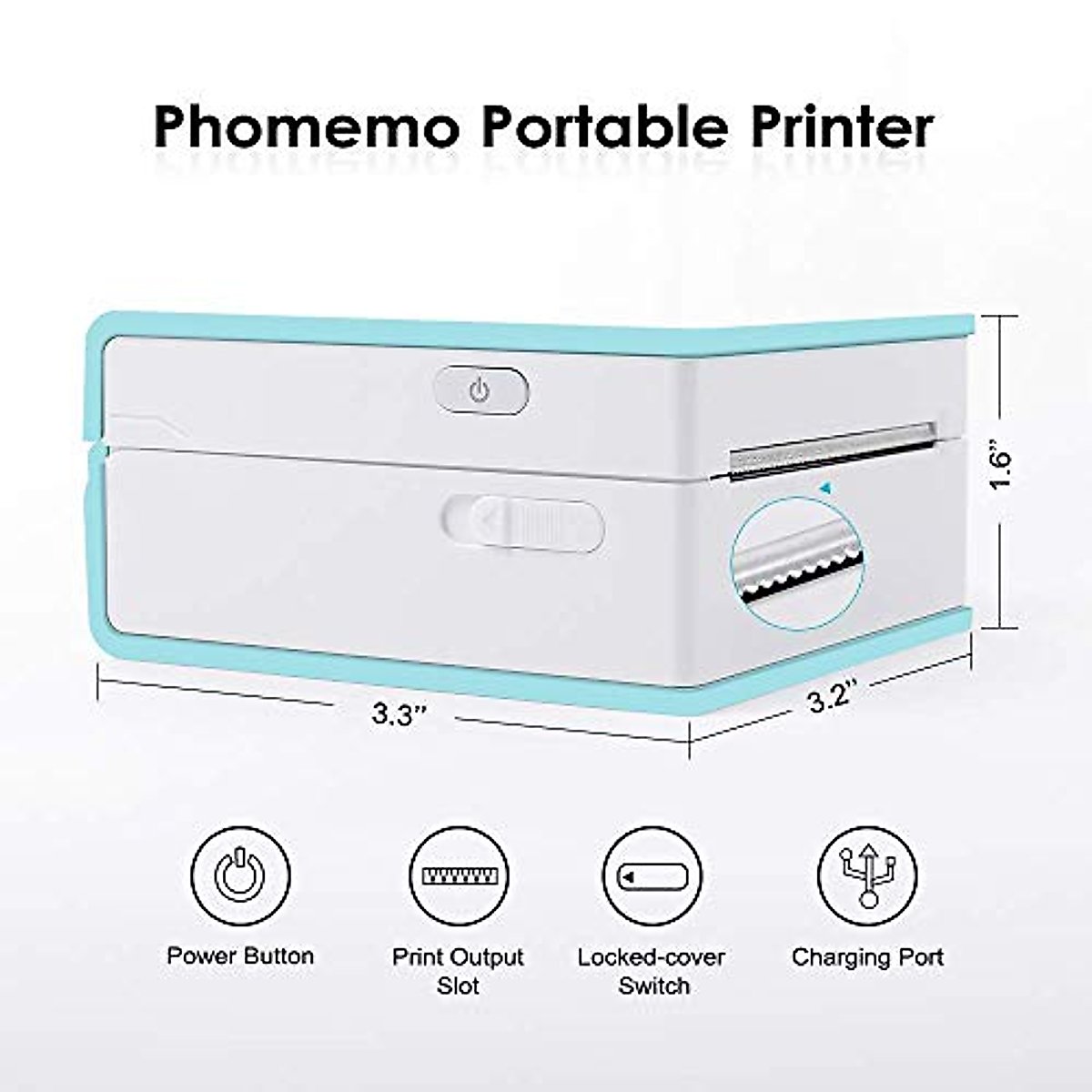 Phomemo M02 Pocket Printer- Mini Bluetooth Thermal Printer with 3 Rolls White Sticker Paper, Compatible with iOS + Android for Learning Assistance, Study Notes, Journal, Fun, Work