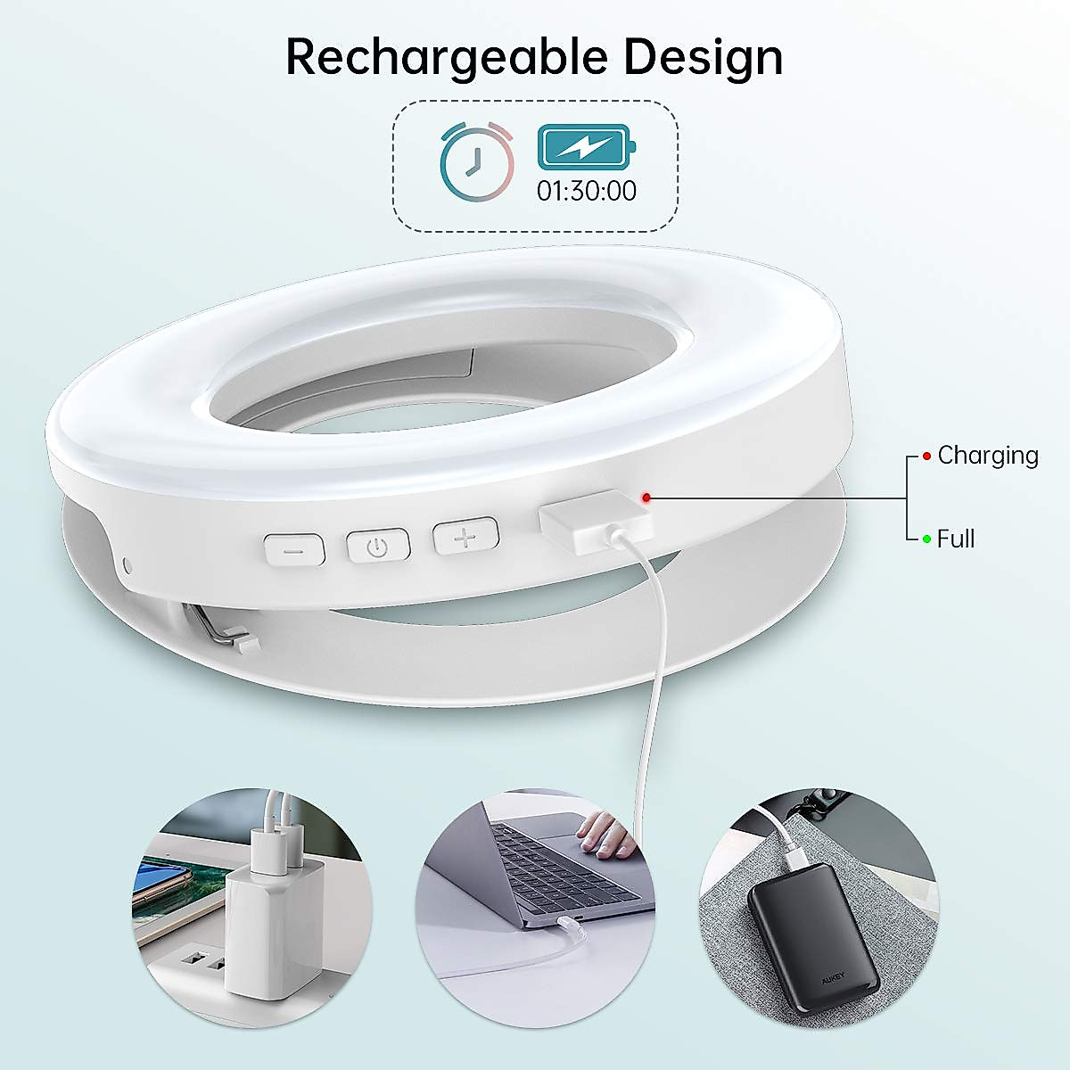 Benbilry Clip On Selfie Ring Light, Compatible with iPhone 15/14/13/12 Series, Rechargeable Mini Circle Light with 3 Light Modes / 4-Level Brightness for iPhone/Android Cell Phone iPad Laptop