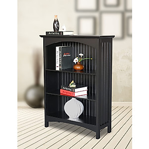 eHemco 3 Tier Bookcase with 2 Arched Supports, 40 Inches, Black
