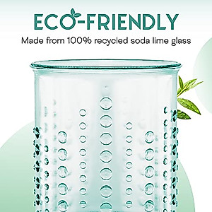 Amici Home Urchin DOF Glass | 12 Oz | Italian Made, Recycled Green Glass | Hobnail Drinking Glass for Water, Iced Tea, Milk, Juice, Cocktails, Fresh Drinks (Set of 6)