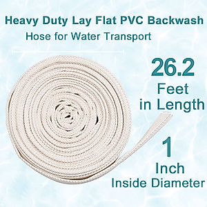Eoiips 1 Inch x 26.2 Feet Length Swimming Pool Backwash Hose, PVC Lay-Flat Garden Hose Water Discharge Hose with Adjustable Hose Clamp for Patio Garden Lawn Irrigation & Swimming Pool