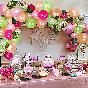 Hawaiian Luau Party Decorations Balloon Garland - Tropical Balloon Arch Kit with Palm Leaves for Hawaiian Luau Party Supplies, Flamingo Aloha Tropical Birthday Baby Shower Decorations, 90 Pack