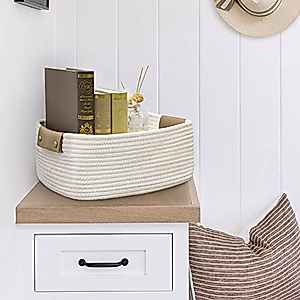 CHICVITA Rectangle Cotton Rope Woven Basket with Handles for Books, Magazines, Toys - Decorative Rectangle Basket for Baby Nursery, Living Room, Bathroom