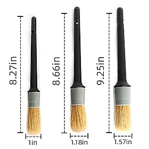 RALIS Detail Boars Hair Ultra Soft Car Detail Brushes Car Detailing Brush - Set of 3 Pcs Different Sizes NO Metal Brush Parts for Cleaning Interior Upholstery, Air Vents, Wheels, Leather