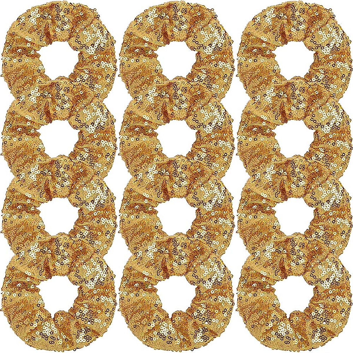 12 Pcs Gold Sequin Scrunchies Bridesmaid Scrunchies Elastics Ponytail Holders Hair Wrist Ties Bands Cloth Scrunchies for Show Gym Dance Party Club Girl Women