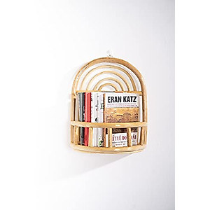 B BEMIAO CRAFTS Rattan Wall Shelf, Wall Mounted Rattan Shelf, Floating Shelf, Hanging Storage Organizer, Boho Shelf Decor for Kitchen, Bathroom, Nursery, 13.77"x 11.81" x 3.93", Small