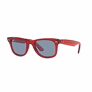 Ray-Ban RB2140 Original Wayfarer Colorblock Square Sunglasses, Transparent Red/Blue, 50 mm