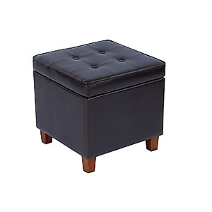 HomePop Leatherette Tufted Square Storage Ottoman with Hinged Lid, Brown