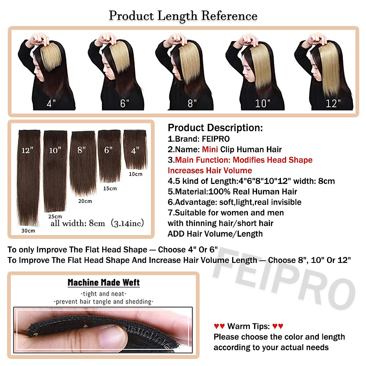 FEIPRO Real Remy Human Hair Clip in Hair Extensions Short Straight Thick Double Weft One Piece Hair Pieces for Thinning Hair Invisible Hairpin Increase Women Men Hair Volume 8 inch#2 Brown