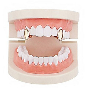 mainlead 4 PC 14k Gold Plated Vampire Dracula Single Metal Fangs Hip Hop Teeth Grills Set Rose Gold