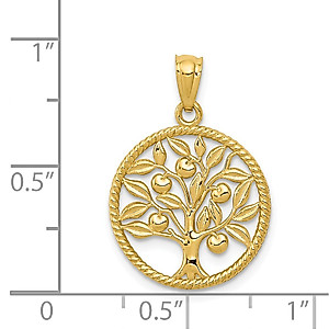 Solid 14k Yellow Gold Tree Of Life in Round Pendant Charm - 23mm x 16mm