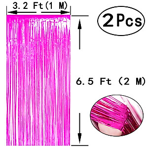 JUICY MOOM Hot Pink Tinsel Foil Fringe Curtain Bachelorette Wedding Bridal Shower Photo Backdrops Party Decor Baby Shower Girls First Birthday Photo Booth Props Backdrops Decorations