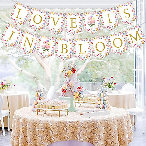 Cheereveal Love is in Bloom Banner - Flower Theme Bridal Shower Bunting Garland, Pink Pre-Assembled Party Signs, Engagement Wedding Party Supplies and Decorations
