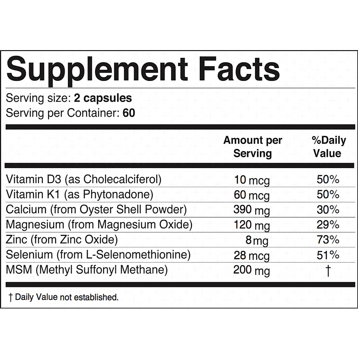 BonStrong Nano Calcium & MSM - Patented Nanotechnology with Vitamin D & K, Magnesium, Zinc, Selenium, and MSM for Bone & Joint Health - 120 Veggie Caps