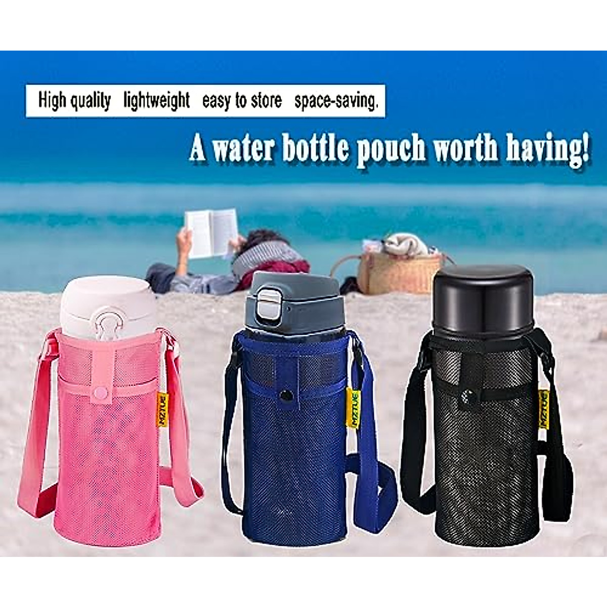 MZTUE Water Bottle Holder with Strap, 3-Pcs Premium Water Bottle Carrier With Strap Easy Clean, Lightweight Water Bottle Bag for Hiking, Walking, Travel, Cycling, Gym, Running