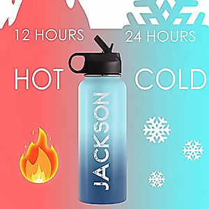 Personalized Insulated Water Bottles for Kids, 18oz/32oz Custom Name Stainless Steel Insulated Water Bottle with Straw Lid & Handle, Customized Gifts for Boys Girls Sports Water Bottle School-Soild