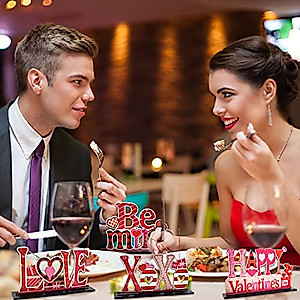 4Pcs Valentine's Day Decorations Love Wooden Table Sign, Anniversaries Tabletop Centerpiece Signs Ornaments for Gift Dining Room Table Party Home Kitchen Holiday Decorations Gift for Girlfriend Wife