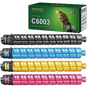 SHEENGO High Yield Compatible MP C6003 Toner Cartridge Up to 33,000 Pages Replacement for Ricoh MP C6003 MP C4503 MP C5503 841849 841851 841852 841850 (1 Black, 1 Cyan, 1 Magenta, 1 Yellow, 4-Pack)