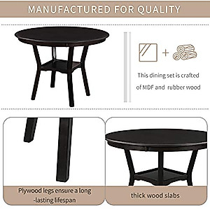 SIYAHOME 5 Pieces Kitchen Dining Set for 4, Round Table with Bottom Shelf, 4 Upholstered Chairs for Family, Espresso