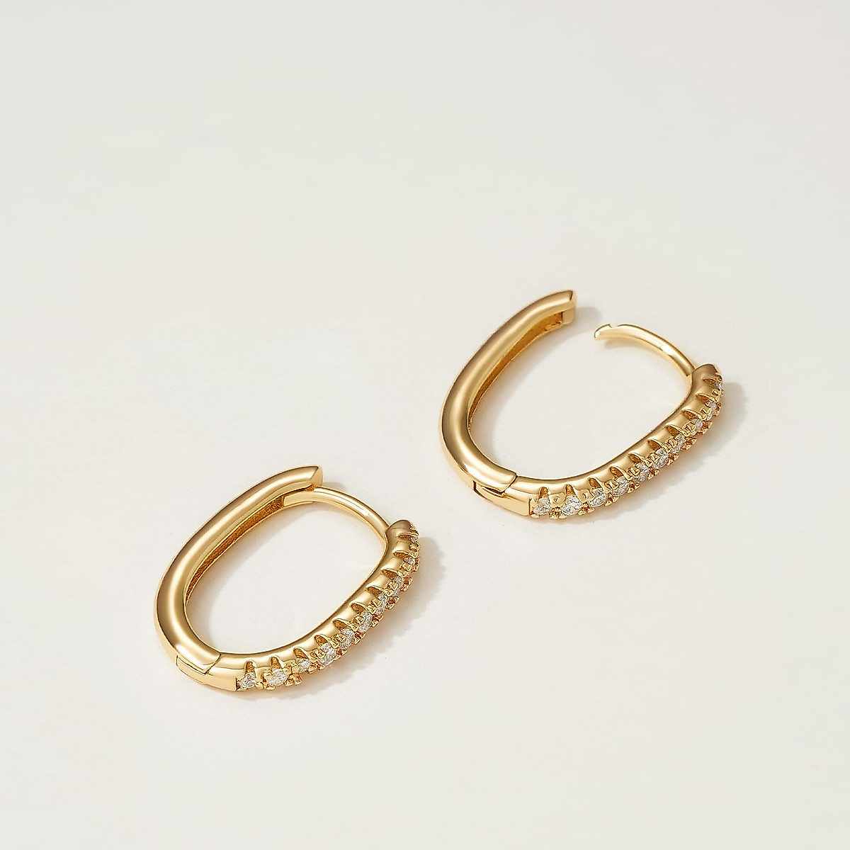 MEVECCO Gold Oval Hoop Earrings for Women 18K Gold Plated Hoop Earrings Cute CZ Oval Handmade Hoop Earrings for Her Minimalist Everyday Jewelry