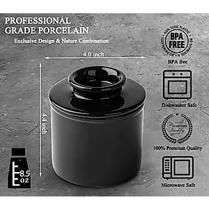 Black Butter Crock With Water Line French Butter Dish Large Butter Keeper Porcelain Butter Cup Campana De Mantequilla