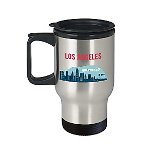 SpreadPassion Los Angeles Travel Mug- Funny Tea Hot Cocoa Coffee Insulated Tumbler Cup - Novelty Birthday Christmas Anniversary Gag Gifts Idea