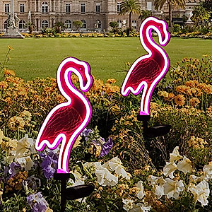 Solar Flamingo Pink Neon Light - 2Pack 42 inch Metal Garden Stake Lights, Flamingo Gifts for Women Path Lighting for Yard Lawn Patio Walkway Decor