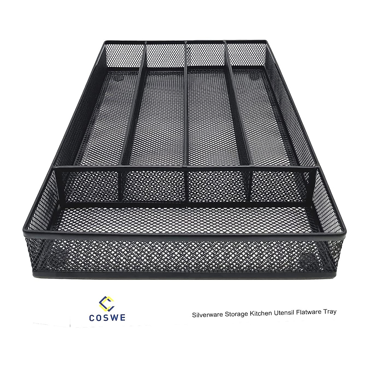 COSWE Silverware Tray for Drawer, Silverware Organizer, Metal Drawer Organizer Kitchen Utensils with Foam Feet Multi Compartments Cutlery Organizer in Drawer