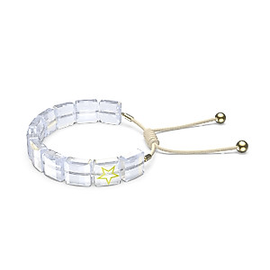 SWAROVSKI Letra Soft Bracelet with White Square-Cut Crystals and Printed Star Motif, on Adjustable Waxed Cotton Cord, Part of the Letra Collection