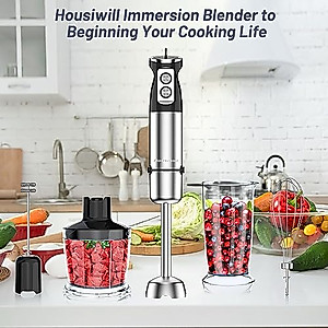 Immersion Blender 800W, 5 in 1 Hand Blender, 24 Speed and Turbo Mode Immersion Blender Handheld, Stick Blender Stainless Steel Blade with Mixing Beaker, Chopper, Whisk and Milk Frother