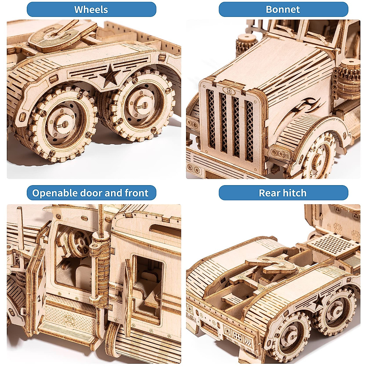 rowood Model Car Kit to Build,3D Wooden Puzzle, Scale Mechanical Vehicle Model Building Kits, Best Toys Gift for Adults & Teens - Heavy Truck