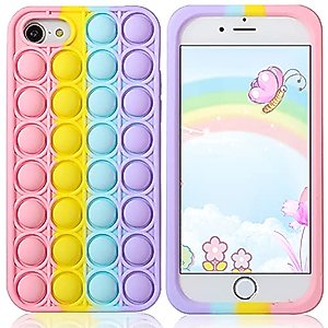 aupartuds Pop It Phone Case for iPhone 8 7 6,Stress Reliever Push Pop Bubble Fidget Toys Cover,Cute Funny Soft Silicone Protective Shell for iPhone SE 4.7 inch - Rainbow
