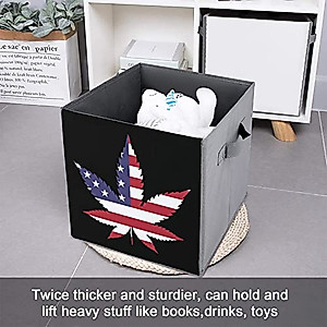 Weed US Flag Collapsible Storage Bins Basics Folding Fabric Storage Cubes Organizer Boxes with Handles