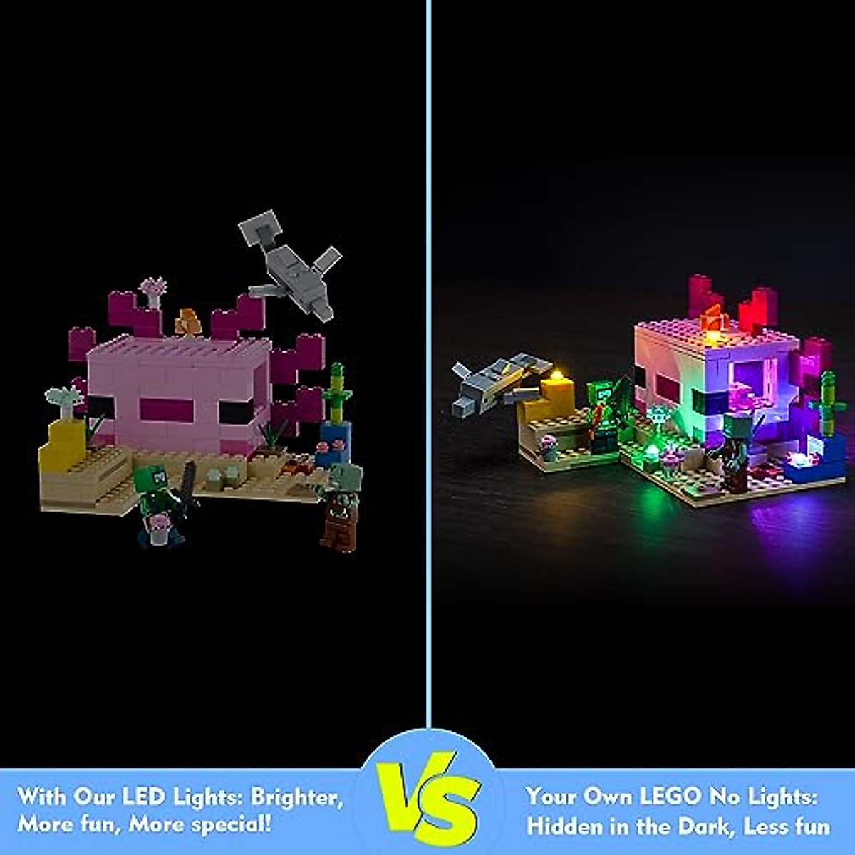 LocoLee Led Light Kit for Lego The Axolotl House 21247, Minecraft Lighting Set Compatible with Lego 21247 (No Lego Model), DIY Décor Lights for Lego Building Blocks