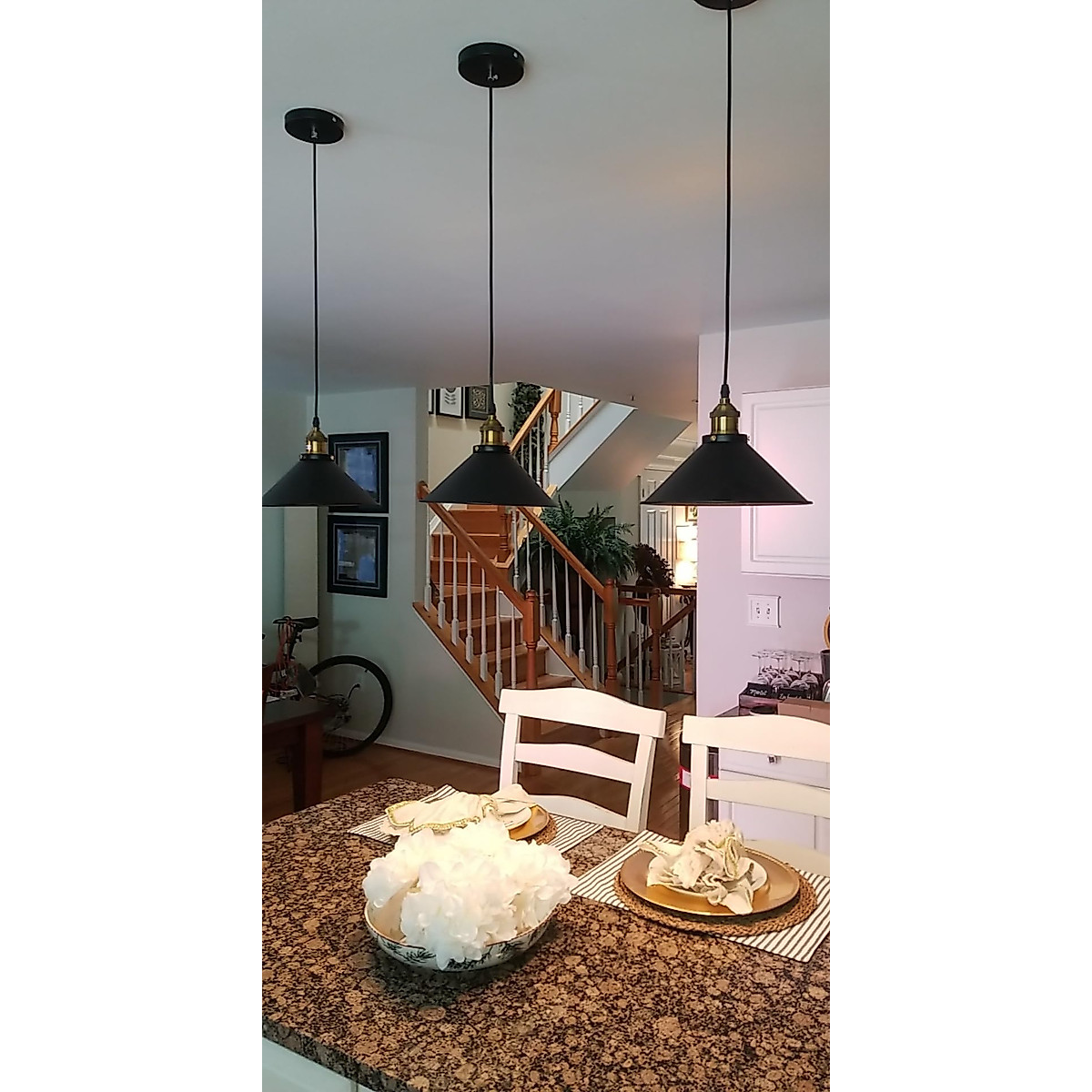 ANUOMY 1 Pack Battery Operated Pendant Light with Remote,indoor Black No Wiring Ceiling Hanging Lamp,Vintage Wireless Pendant Lighting Chandelier Fixture for Farmhouse Dining Room Kitchen Island