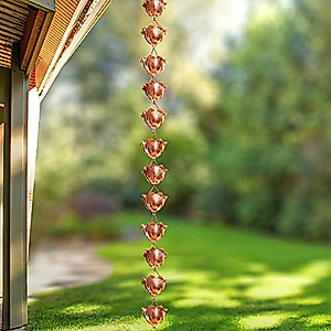 Monarch Rain Chains 28519 Pure Copper Lotus Large Cup Rain Chain, 8-1/2 Feet Length Replacement Downspout for Gutters, 8.5 Ft
