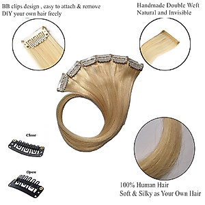 18 Inch High light Clip in Human Hair Extensions 100% Straight Clip on Party Highlights Colored Hair Extensions 6 Pieces/set (Bleach Blonde)