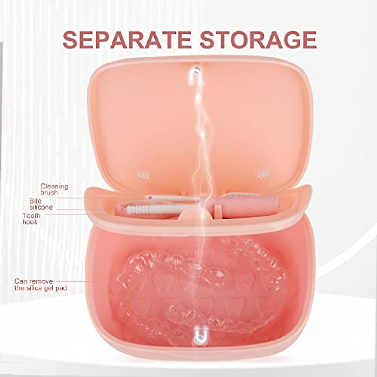 MURRI&MURRDI Retainer Case,Denture Case,Denture Bath Box with Strainer Basket,Cute Denture Holder Storage Soak Container for Travel Cleaning, Mouth Guard Case, Braces cleaner Cup (H Pink)