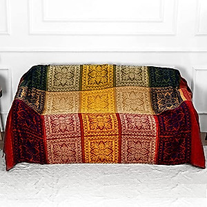 DECMAY Boho Throw Blanket for Couch Sofa Patchwork Mandala Chenille Couch Blanket Cover for Adult Oversized Blanket for Living Room Decor Couch Throw with Tassels Sofa Throw for Futon Red(87"x103")