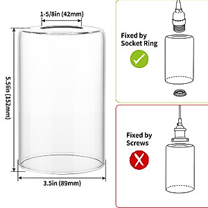 Skelang 2 Pcs Clear Glass Shade, Cylinder Glass Lamp Shade with 1-5/8" Fitter, Lampshade Replacement for Lighting Fixture, Chandelier, Table Lamps, Wall Lamp