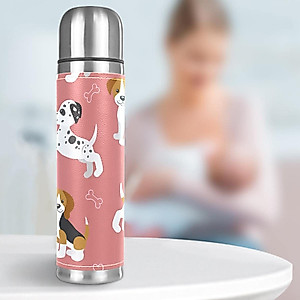 Stainless Steel Leather Vacuum Insulated Mug Puppy Dog Beagle Thermos Water Bottle for Hot and Cold Drinks Kids Adults 16 Oz