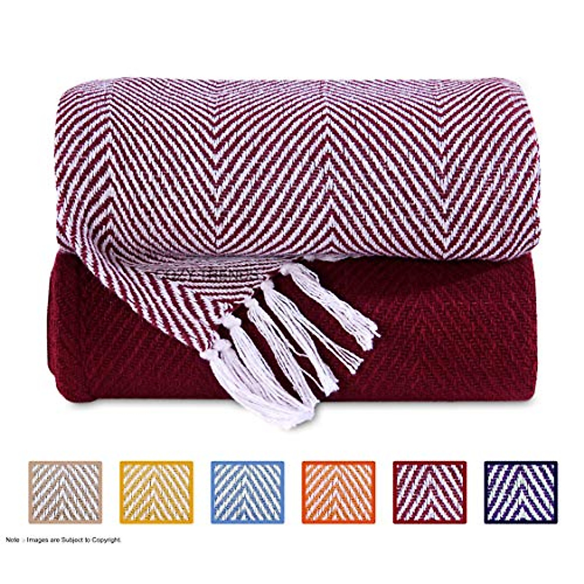 Cozy Home Collection Luxurious Hand Woven Cozy Warm 100% Cotton All Season Light Weight Couch Chair Bed Decorative Throw Blankets Chevron 50x60 Inch Set of 2 (Burgundy)