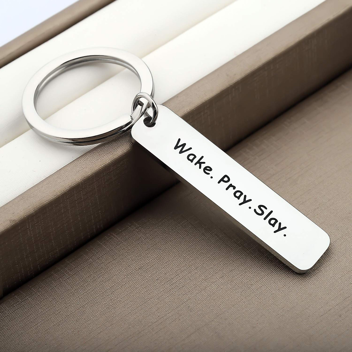 CENWA Wake Pray Slay Quote College Student Gift Friendship Keychain Morning Motivation Inspiring Jewelry Gift For Best Friend (Wake play slay K)